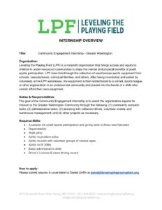 LPF Greater Washington Community Engagement Internship Overview - Leveling the Playing Field